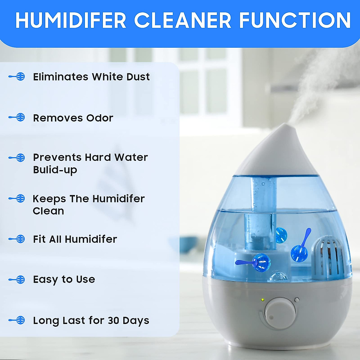 Leemone Humidifier Cleaner 12 Pack, Demineralization Cleaning Ball, Works in All humidifiers and Fish Tanks, Purifies Water, Prevents Hard Water Build-Up, Eliminates White Dust and Odor