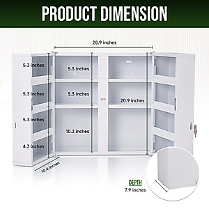 Mount Brook Lockable Metal Storage Cabinets - Large Capacity Bathroom Wall Cabinet with 11 Shelves - Medicine Cabinet with Lock for Storing Medicines and Medical Supplies