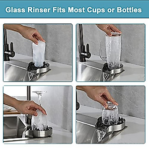 Stainless Steel Glass Rinser for Kitchen Sink, Home Bar Cup Washer for Wine glass, Baby Bottle Efficient Cleaner.