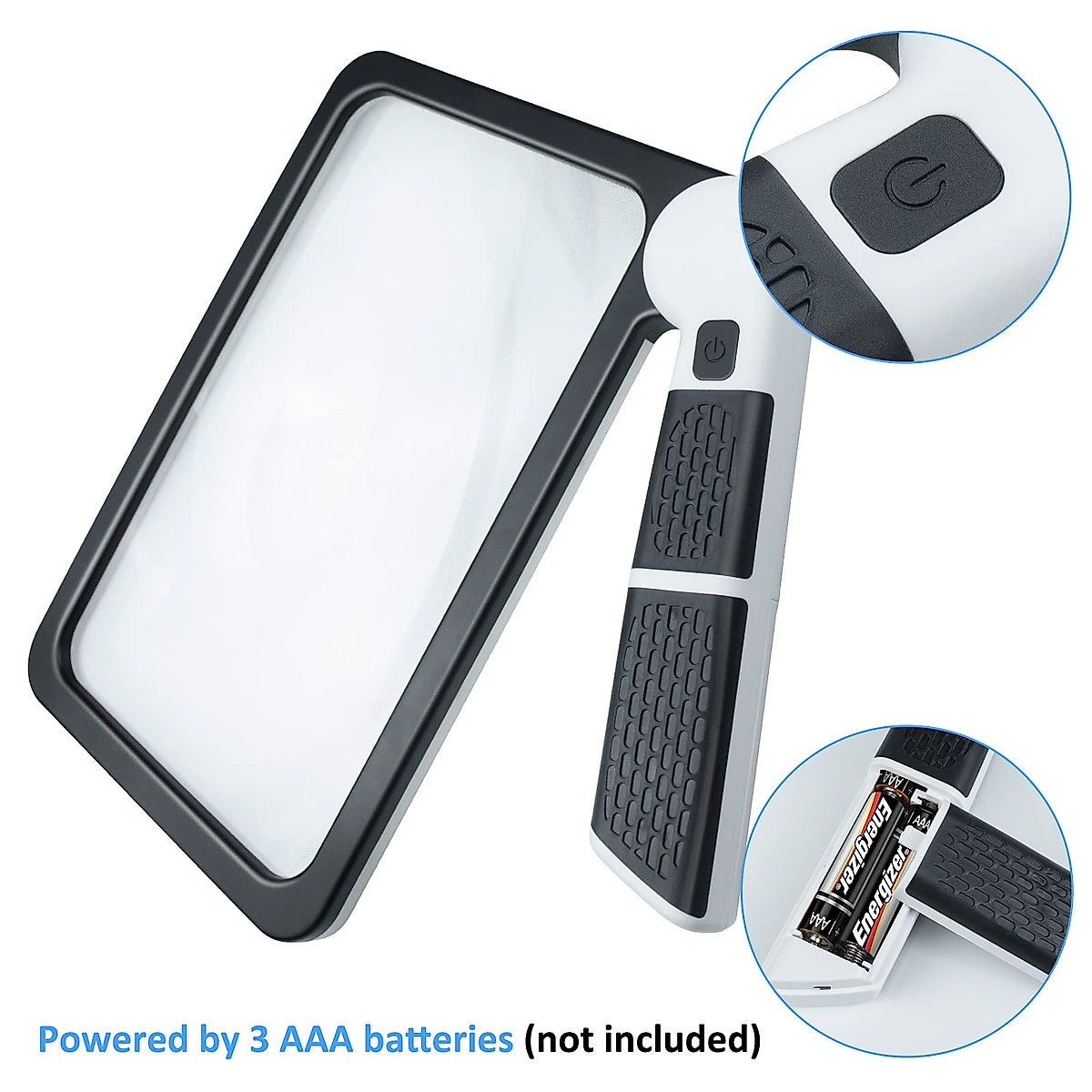 Delixike 5X Large Magnifying Glass with Bright Led,Page Magnifier with 48 Anti-Glare Dimmable LEDs,3 Color Lighting Modeds for Low Vision, Small Print, Aging Eyes and Seniors