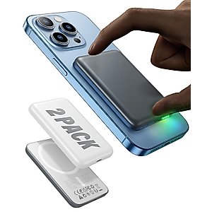 Eventronic [2 Pack] Magnetic Wireless Power Bank, 5000mAh Mag-Safe Battery Pack with Ultra Magnetic, Mini Wireless Portable Charger with USB-C Input/Output Compatible iPhone14/13/12 Pro/Pro Max/Mini
