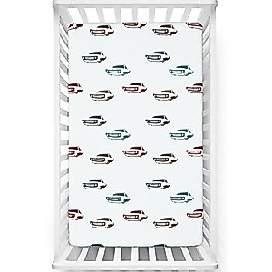 Cars Themed Fitted Crib Sheet,Standard Crib Mattress Fitted Sheet Ultra Soft Material-Baby Sheet for Boys Girls, 28“ x52“,Burgundy Brown Blue