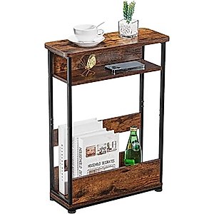 Vintage Narrow Side Table with Storage Shelf, 3 Tier Slim End Table Modern Sofa Table for Narrow and Small Spaces, 24.6 Inch Height Bedside Table Small Nightstand with Magazine Rack Space Saving