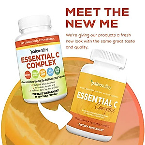 Paleovalley Essential C Complex - Vitamin C Supplement for Immune Support - 3 Pack, 450mg - From Organic Superfoods Unripe Acerola Cherry, Camu Camu, Amla Berry - No Synthetic Ascorbic Acid - USA Made
