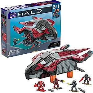 MEGA Halo Infinite Toys Vehicle Building Set, Banished Phantom Aircraft with 1214 Pieces, 4 Micro Action Figures and Accessories