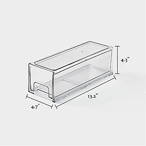 2 Pack Stackable Refrigerator Organizer Bins with Pull-out Drawer Clear Plastic Kitchen Storage Box for Fridge and Cabinets, 4.7" x 13.2" x 4.3"