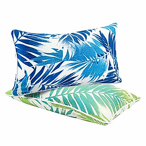 JMGBird 12×20 Inch Outdoor Lumbar Pillows Pack of 2 Colors Waterproof Throw Pillows with Insert Rectangular Decorative Garden Cushion for Home Furniture Patio Coach Sofa