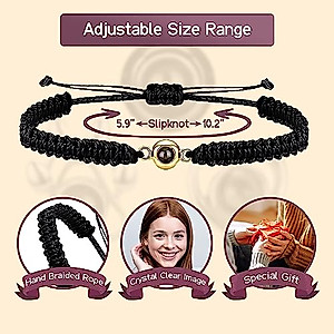 SpecialOnly Custom Bracelet with Picture Inside, 3 Styles Photo Bracelet Customized Picture, Adjustable Rope Projection Bracelet, Memorial Gift for Women/Men/Family/Couple/Friend/Pet