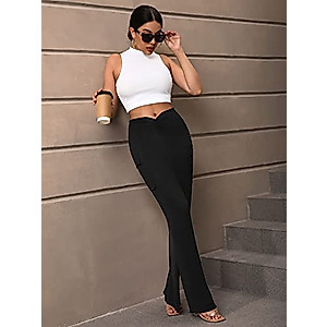 SOLY HUX Women's Y2K Skirt Long Split Solid Maxi Casual Pencil Bodycon Skirts Cargo Skirt with Pockets Solid Dark Black S