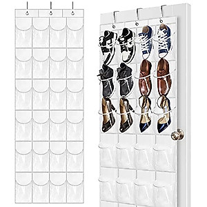 Bofoho Over The Door Shoe Organizer - Space Saving Shoe Rack for Closet Door with 24 Pockets and Hook,Shoe Holder Back of Door Organizers for Shoes (White)