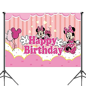 Minnie Birthday Party Supplies, Minnie Birthday Party Balloon Decorations Theme, Include Happy Birthday Banner, Hanging Swirl, Backdrop, Cake & Cupcake Topper, Tablecloth, Birthday Party For Kids