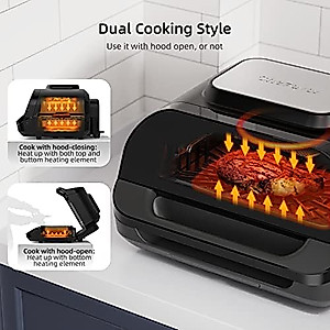Electric Indoor Grill Air Fryer Combo,Chefavor Smokeless 11 QT 7-in-1 with Broil, Roast, Bake, Crisp, Dehydrate, Preheat, Smart Thermometer, Extra Large Capacity with Viewing Window, Black