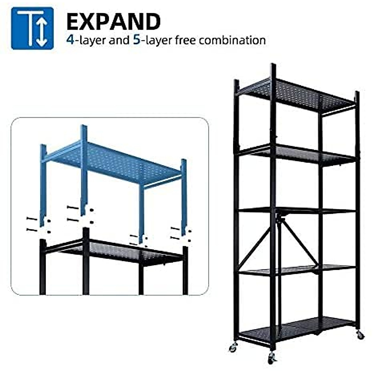 Malson Metal Storage Rack with Wheels, 5-Tier Storage Shelf Heavy Duty Storage Shelving Unit and Metal Organizer Wire Rack for Home Office Kitchen Bathroom Organization