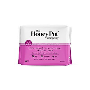 The Honey Pot Company - Regular Flow Pads with Wings - Organic Pads for Women - Herbal Infused w/Essential Oils for Cooling Effect, Cotton Cover, & Ultra-Absorbent Pulp Core - Feminine Care - 20 ct