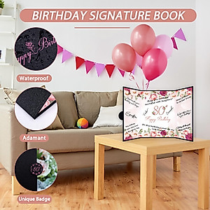 Vlipoeasn 80th Birthday Guest Book Alternative, Black and Pink 80th Birthday Party Decorations for Women, Creative Diamond 80th Birthday Signature Book, Cheers to 80 Year Old Birthday Party Supplies