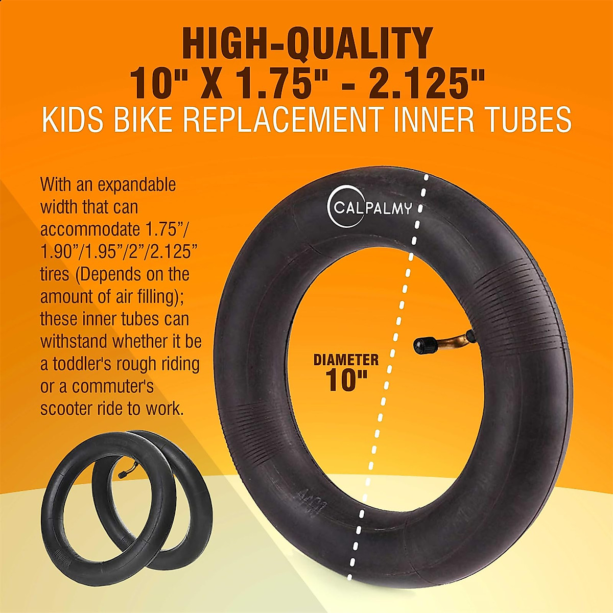 (2-Pack) 10x2 Replacement Inner Tubes 10" x 1.95/2.125 with 2 Levers | Compatible with Bike Schwinn Trike Roadster/Tricycle/BoB Revolution Motion - Made from BPA/Latex Free Quality Butyl Rubber