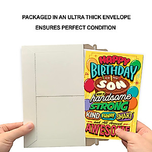 Prime Greetings Birthday Card For Son, Made in America, Eco-Friendly, Thick Card Stock with Premium Envelope 5in x 7.75in, Packaged in Protective Mailer