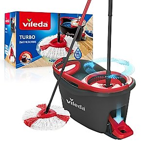 Vileda Easy Wring and Clean Turbo Microfibre Mop and Bucket Set, 48.5 X 27.5 X 28 Cm, Grey/Red