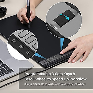 2023 HUION Inspiroy 2 Large Drawing Tablet with Scroll Wheel 3-Set 8 Customized Keys Battery-Free Pen for Art, Design, Sketch, 10x6inch Graphics Tablet Works with Mac, PC/Mobile, Glove Included