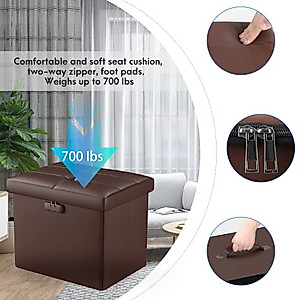 Tamfile Storage Ottoman with Lock, Fireproof Safe Folding for Documents, Waterproof Foot Rest Stool, Stable Short Living Room, Brown, 17 * 13 * 13inch