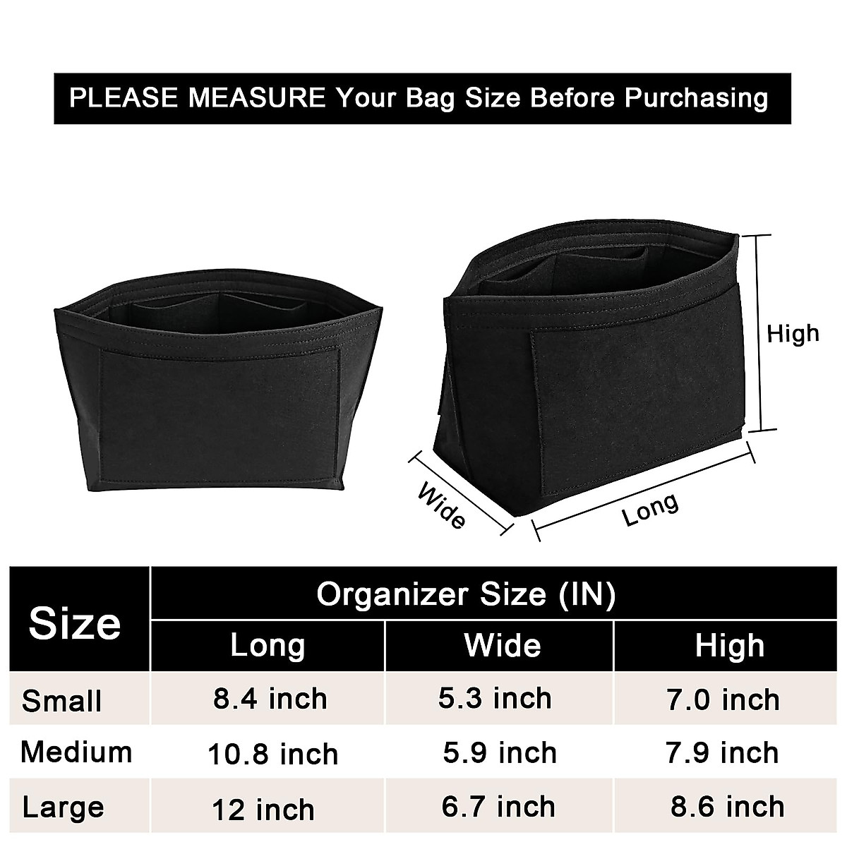 LOUKAYCCI Felt Purse Organizer Insert for Longchamp Le Pliage L Handbag Insert (Large, Black)