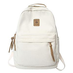 Minimalist Aesthetic Backpack Solid Preppy Backpack Light Academia Aesthetic Backpack Back to School Backpack Supplies (White)