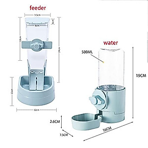 ACTMB Rabbit Water Feeder, Pet Cage Suspended Water Dispenser, Hanging Automatic Small Animal Water Bottle Bowl for Bunny Cat(Feeder,Blue)