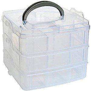 RainbowBaby 3-Tier Stackable Storage Box Organizer, 18 Adjustable Compartments, Small Plastic Craft Case Container Bins for Sewing Accessories, Jewelry Beads Arts and Crafts Beauty Supplies (White)