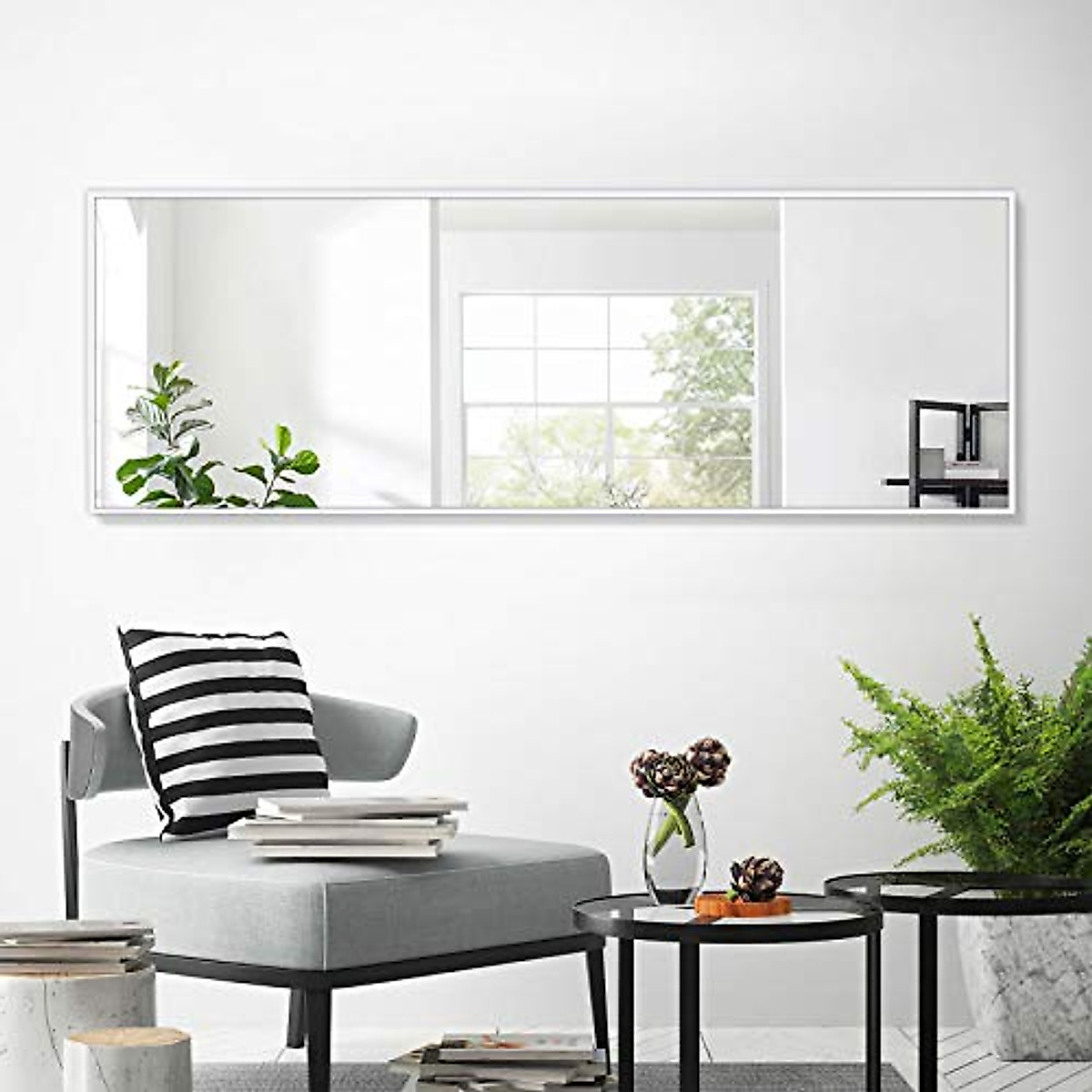 NeuType Full Length Dressing Mirror 65"x22" Large Rectangle Bedroom Floor Standing Wall-Mounted Mirror Hanging or Leaning Against Wall Aluminum Alloy Thin Frame (Silver)