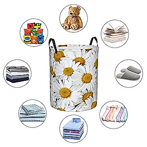 Laundry Basket,Yellow Daisies,Large Canvas Fabric Lightweight Storage Basket/Toy Organizer/Dirty Clothes Collapsible Waterproof For College Dorms-Large