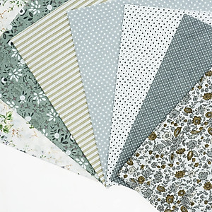 Pofik 7 pcs/lot Quilting Fabric Bundles,100% Cotton Fat Quarters Printed Craft Fabric, 20 x 20 inches (50cm x 50cm) Precut Squares Sheets for Patchwork DIY Craft Sewing (Grey)