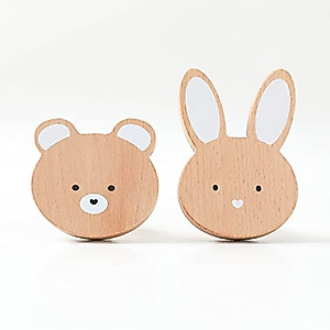 WONDERBEE Decorative Wall Hook | Ideal Decor for Child's Bedroom, Nursery or Bathroom | Girls & Boys | Genuine Wood | Easy to Install Sturdy Metal Screw | Hanging Coats,Backpacks,Towels (Rabbit)