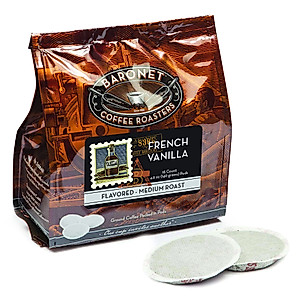 Baronet Coffee Pods [French Vanilla Flavored-54 Pods] Single Cup Use for Senseo Coffee Machine - 3 Bags of 18 Single Serve 8 Gram Pods, Regular Strength Soft Coffee Pods, Medium Roast [French Vanilla]