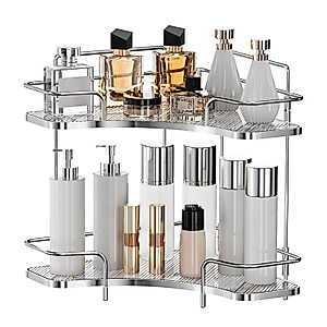 Corner Bathroom Countertop Organizer, 2 Tier Makeup Organizer for Vanity and Bathroom Countertop Perfume Tray, Make Up Organizers and Storage, Corner Storage Organizers for Bathroom, Dresser, Kitchen