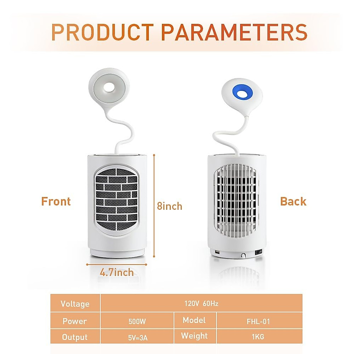 ibo Electric Space Heater Ceramic Small Heater with LED Light, 500W Heater Fan 4 in 1 Desk Heater for Home Office and Indoor