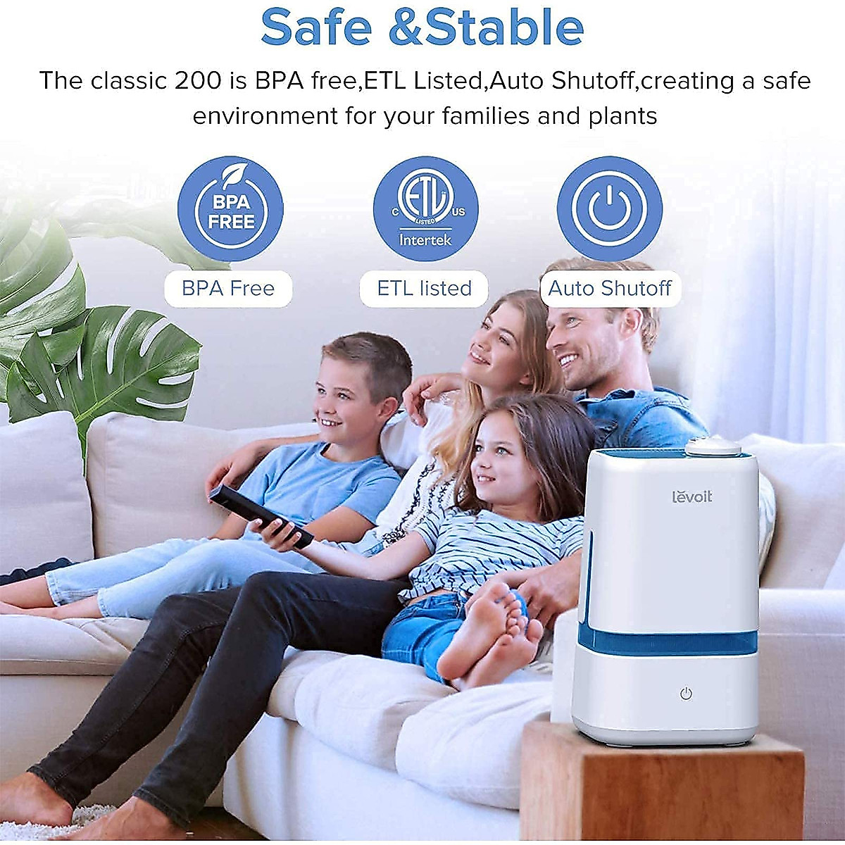 LEVOIT 4L Humidifiers for Bedroom Large Room & Essential Oil Diffuser, Ultrasonic Quiet Cool Mist for Baby, Plants, Last up to 40Hours, Dual 360° Rotation Nozzles, Handle Design, Auto Shut Off, Blue