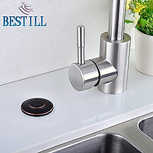 BESTILL Sink Top Garbage Disposal Air Switch Kit with Single Outlet, Oil Rubbed Bronze/ORB (Long Push Button with Brass Cover), UL Listed