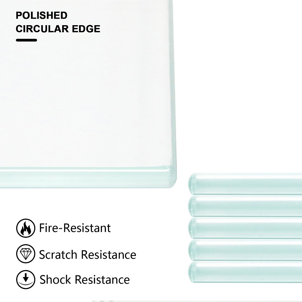 5pcs Tempered Rectangle Glass Floating Shelves for Wall-3/16 Thick -Pencil Polished Float Glass Shelf Panels (12 * 12)