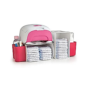 Prince Lionheart Made in USA 2-in-1 Dresser Top Diaper Depot | Diaper Change Organizer | 2-in-1 Diaper Station | Nursery Essentials | Pink