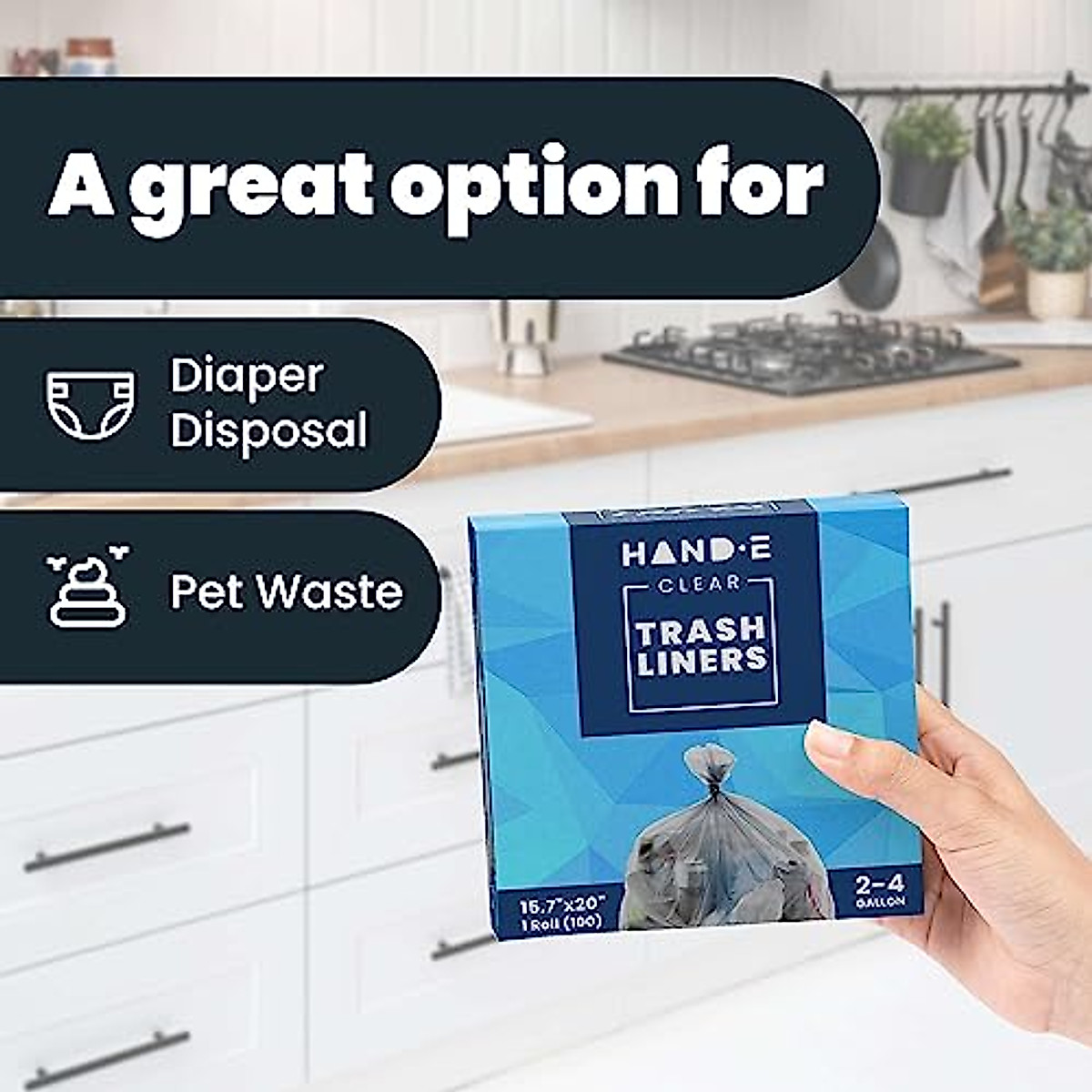 Large Trash Can Liners, 50 Count - 7-10 Gallon Garbage Bags for Office Trash Cans, Bathrooms, Laundry, Bedrooms - 22 Microns Thick, Gray Transparent
