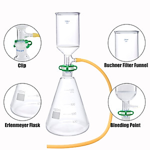 Buchner Funnel Filtering Kit with 1000 ml Filter Bottle and 250 ml Buchner Funnel, G3 Borosilicate Glass Lab Vacuum Filtration Distillation Apparatus Filter Flask Set