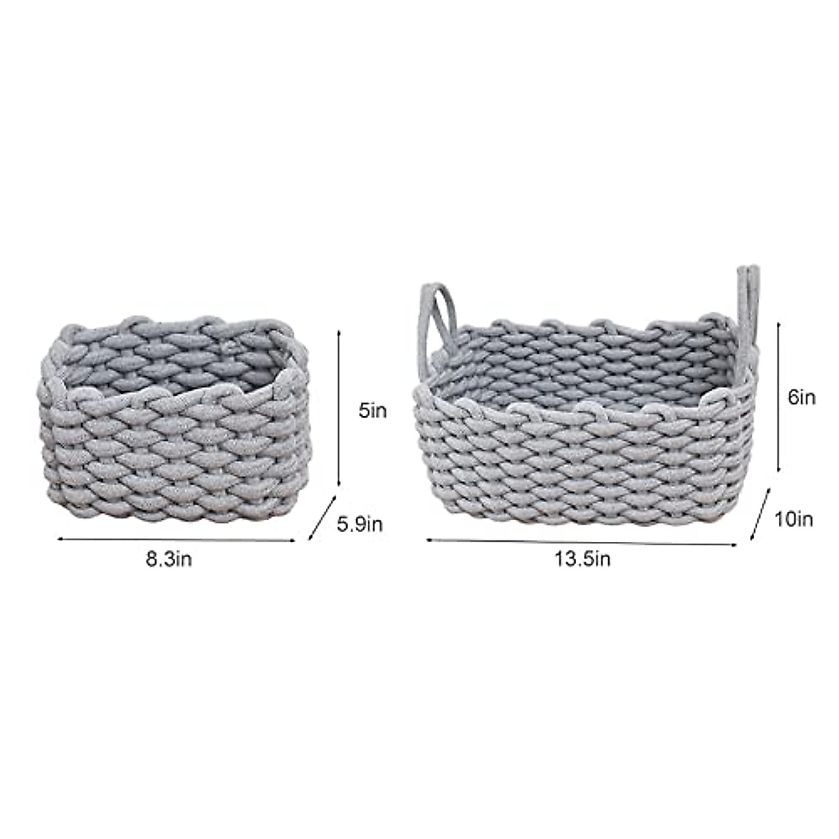 Woven Baskets, Set of 3 for Home, Office, Dorm Room, Living Room, Bedroom, Bathroom, Nursery Storage and Organization (GRAY)