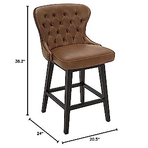 Amazon Brand – Stone & Beam Morgan Faux Leather Memory-Swivel Counter-Height Barstool, 38.2"H, Brown