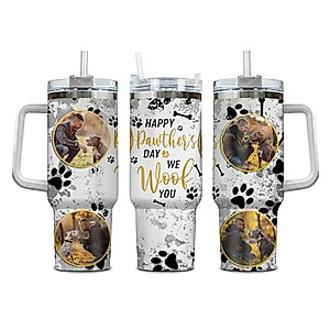 Hyturtle Personalized Picture Dog Dad 40oz Tumbler with Handle and Straw Gifts for Dog Lovers, Funny Father's Day Cup Gifts For Men, Best Gift Idea for Dogs Dad Stainless Steel Travel Cup With Lid