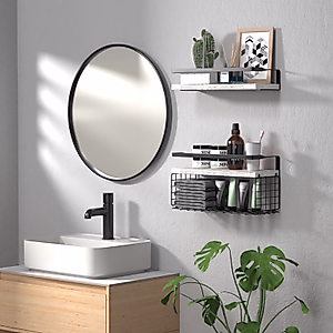 TARGETHOBBY HOBBYMATE Floating Shelves, Wall Mount Storage & Organizer Shelf with Metal Basket and Guardrail, Wall Decor Display Shelves - Rustic White