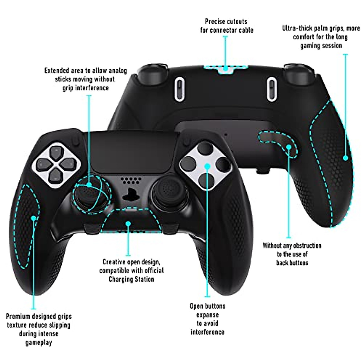 PlayVital Ninja Edition Anti-Slip Half-Covered Silicone Cover Skin for ps5 Edge Controller, Ergonomic Protector Soft Rubber Case for ps5 Edge Wireless Controller with Thumb Grip Caps - Black