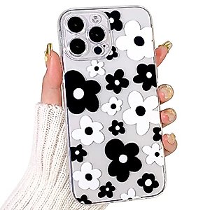Lovmooful Compatible for iPhone 13 Pro Max Case Cute Clear Flower Floral Color Design for Girls Women Soft TPU Shockproof Protective Girly for iPhone 13 Pro Max-Black Flower
