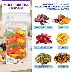Stand Up Mylar Bags 5.5” x 8” +1.6" Heat Seal For Candy & Food Packaging, Medications And Vitamins - 100 Sealable Mylar Ziplock Bags with Gusset Bottom - For Liquid And Solids (5.5” x 8” + 1.57”)