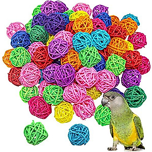 VUAOHIY 100 Pieces Bird Toy Rattan Balls Parrot Wicker Ball Birds Toy Parakeet Chewing Toys Pet Cage Bite Toys for Parakeet Budgie Cockatoo Decoration DIY Party Wedding 30mm Multi-Colored (100 Pcs)
