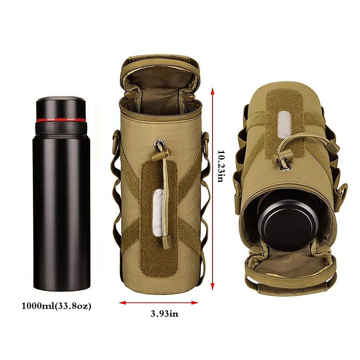 Jadedragon Water Bottle Carrier Tactical Holder Storage Bag Bottle Pouch Holder with Adjustable ShoulderHand Strap 33oz for Hiking Travel Camping (Black cp)